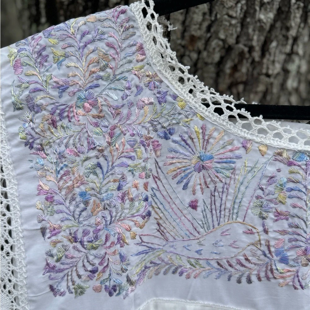 Handmade | Dresses | Xl Vtgoaxaca Handmade Embroidered Whitepurple Maxi ...